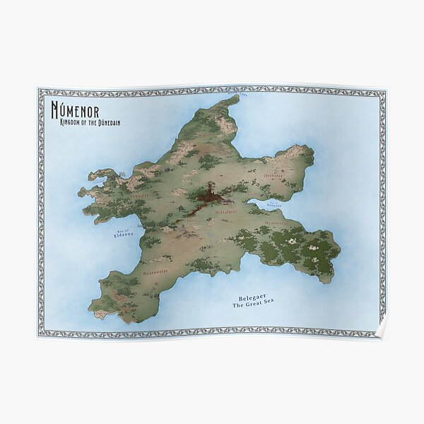"NÚMENOR map from Tolkien's works." Poster for Sale by NerdyMaps ...