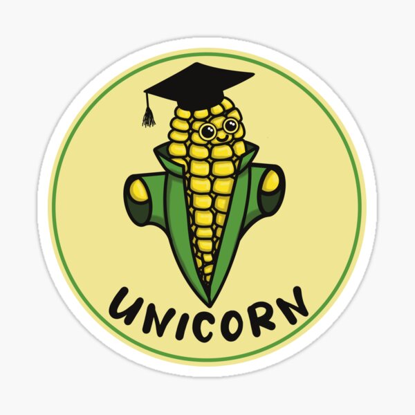 "Unicorn University Sweetcorn Pun" Sticker for Sale by Funful | Redbubble