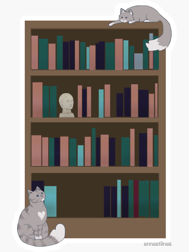 "Cats on a Bookshelf Cool" Sticker for Sale by annastiinas | Redbubble