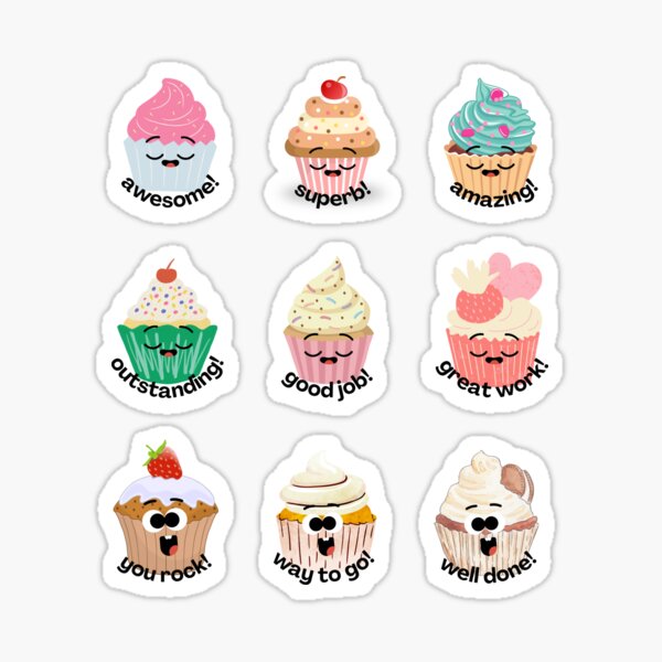 "Teacher Sticker Pack - Cupcake Student Motivational Reward Stickers ...