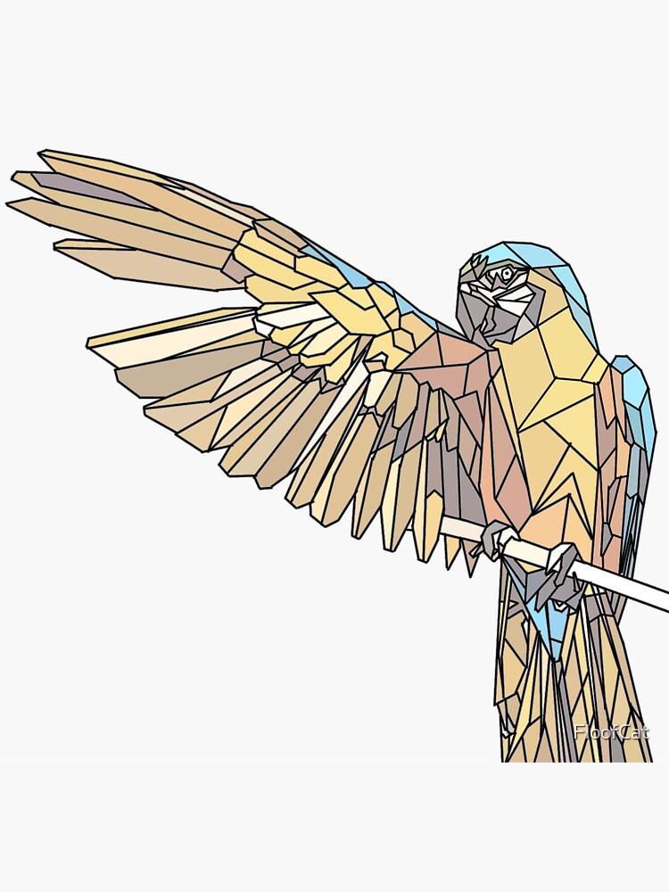 "Geometric Blue and Gold Macaw" Sticker for Sale by FloofCat | Redbubble