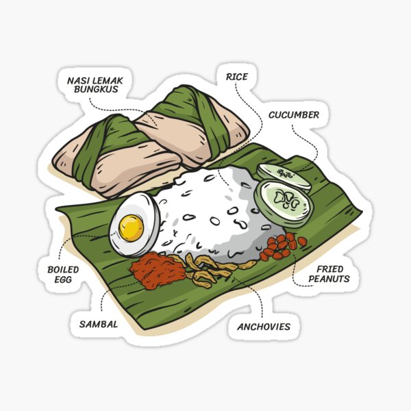 "Food We Love - Nasi Lemak" Sticker for Sale by FifiMansor | Redbubble