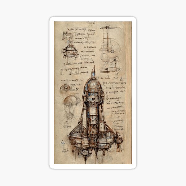 "Antique Lithography Rocket Blueprint AI Generated Da Vinci Style ...
