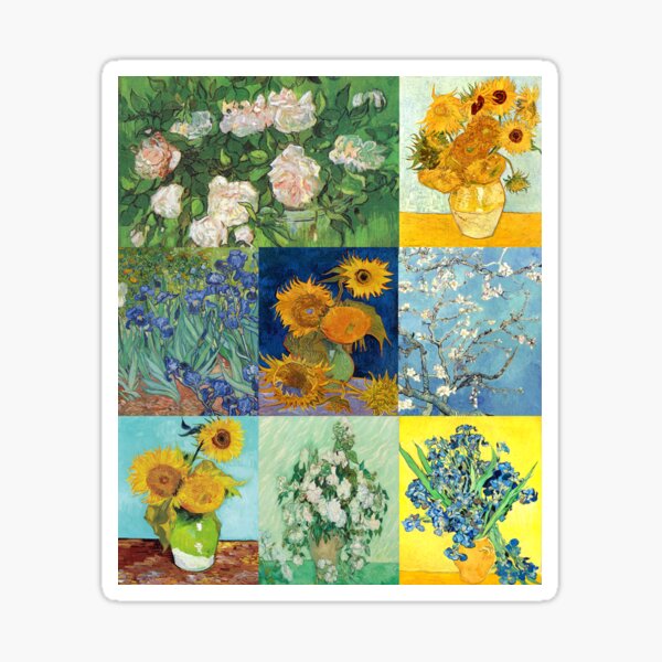 Pegatina «Póster de la colección de pinturas florales del famoso pintor ...
