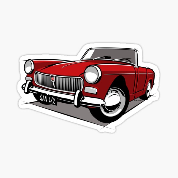 "MG Midget mark 1 red" Sticker for Sale by car2oonz | Redbubble