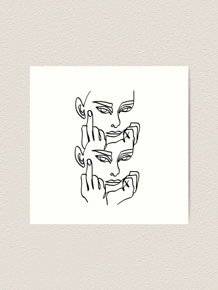 "Line Art Drawing - B&W - girl middle finger " Art Print for Sale by ...