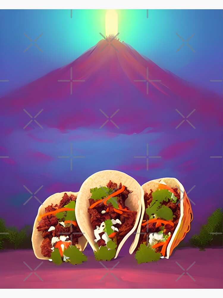 "Tacos with an exploding volcano in the background" Sticker for Sale by ...