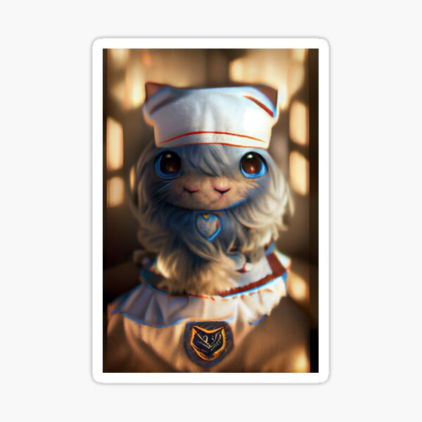 "Cute Kitty Cat Nurse Fantasy Animal #22" Sticker for Sale by ...