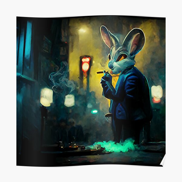 "Bugs Bunny Smoking Cigarettes in a Dark Suit at Night" Poster for Sale ...