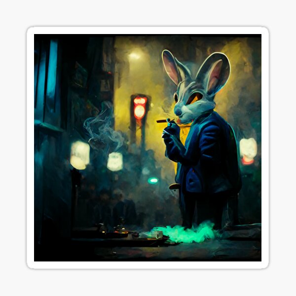 "Bugs Bunny Smoking Cigarettes in a Dark Suit at Night" Sticker for ...
