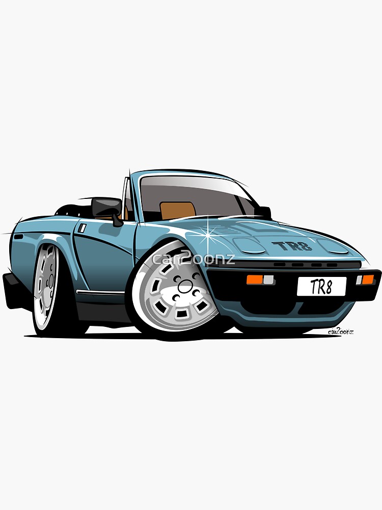 "Triumph TR8 convertible caricature blue" Sticker for Sale by car2oonz ...