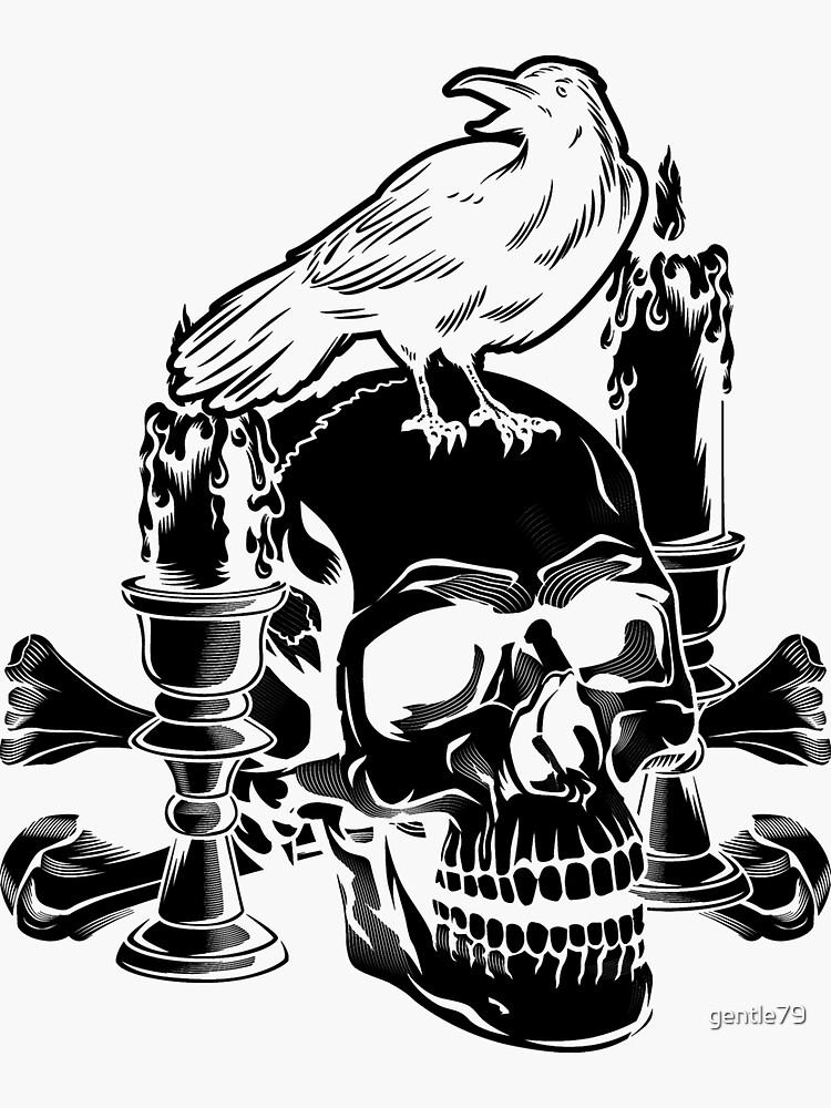 "Crow-Death-Skull-Occult-Raven " Sticker for Sale by gentle79 | Redbubble