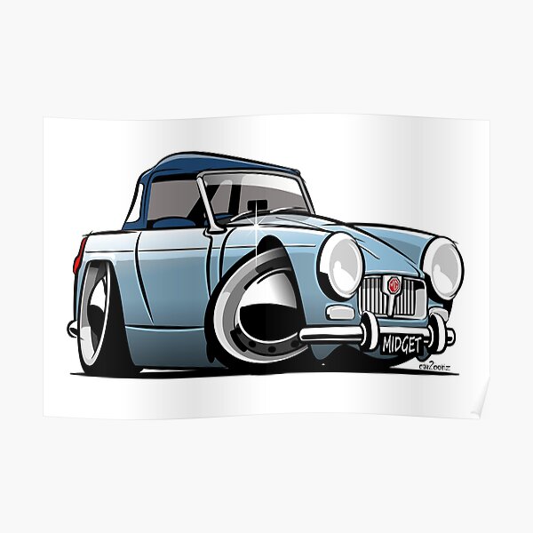 "MG Midget Mk 1 caricature blue" Poster for Sale by car2oonz | Redbubble