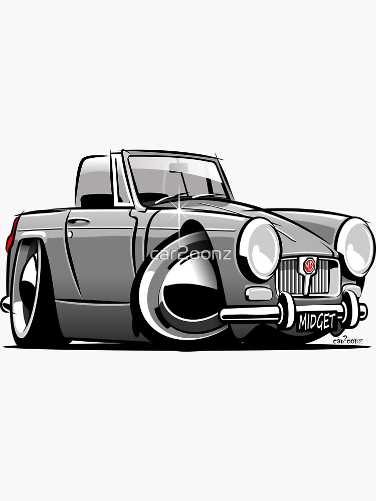 "MG Midget Mk 2 caricature grey" Sticker for Sale by car2oonz | Redbubble