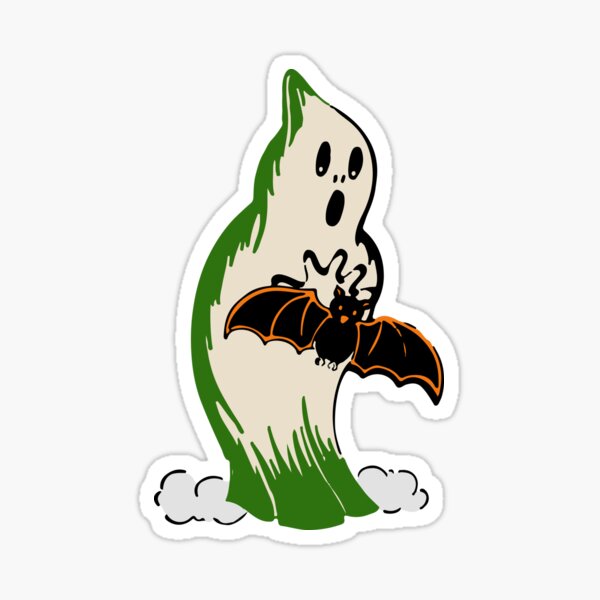 "Vintage Halloween Beistle Ghost with Bat" Sticker for Sale by The ...