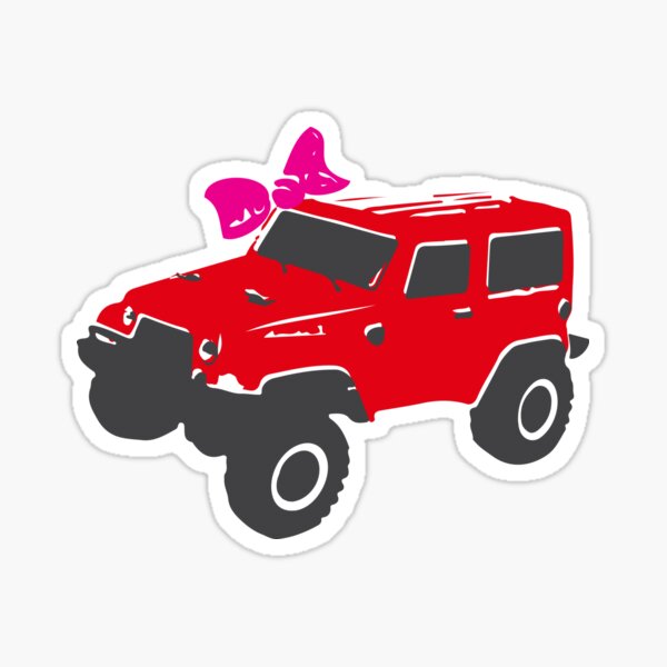 "Jeep with Pink Bow - Red" Sticker for Sale by BlueSkyTheory | Redbubble
