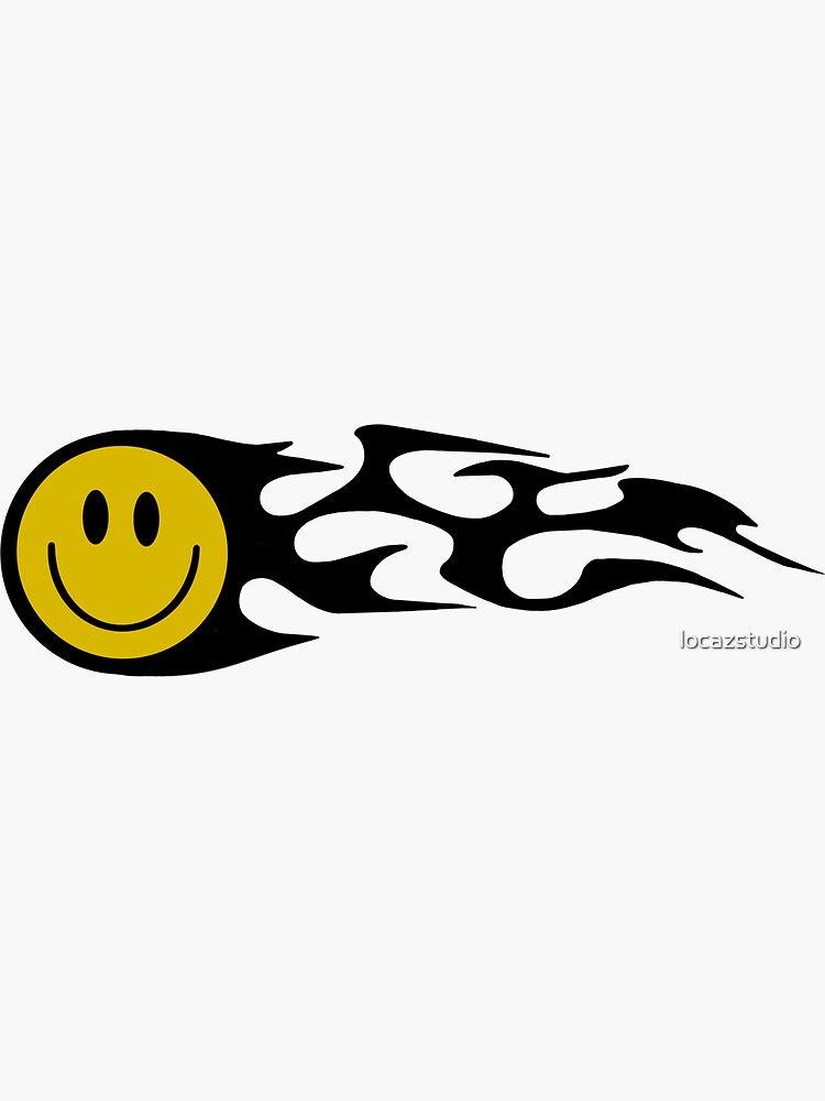 "Flaming Smiley Face" Sticker for Sale by locazstudio | Redbubble