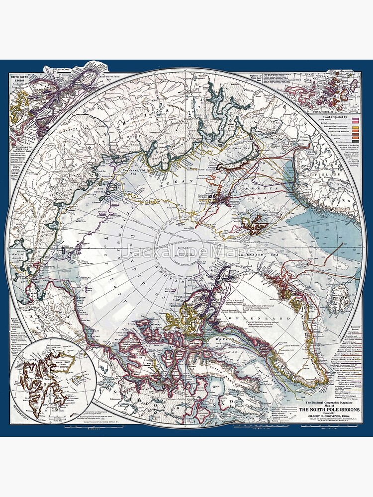 ""Arctic: 1907 / today - Detailed map of the North Pole region ...