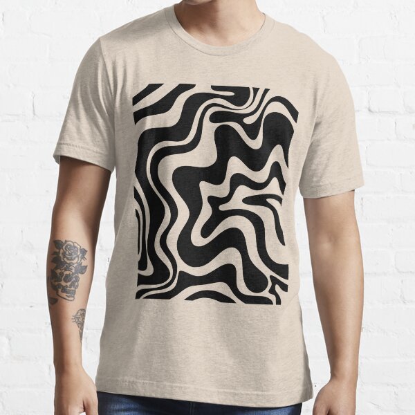 "Retro Liquid Swirl Abstract Pattern in Black and Almond Cream" T-shirt ...