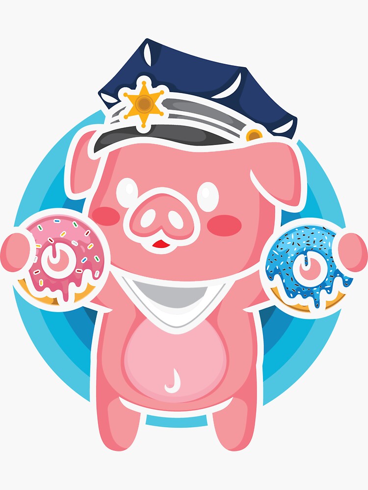 "Pig Police Farmer Officer Funny Pig Cop Donut Doughnut Lover" Sticker ...