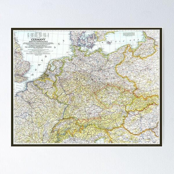 ""Germany: 1944 - Detailed map with neighboring countries ..." Poster ...