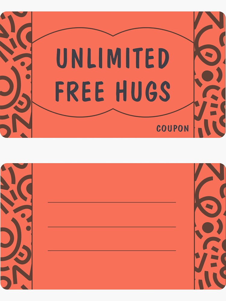 "Orange coupon for unlimited free hugs, bipartite with lines for text ...