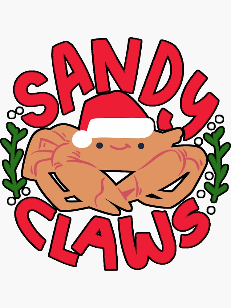 "Cute Sandy Claws Crustaceancore Christmas Cartoon Crab Humor " Sticker ...