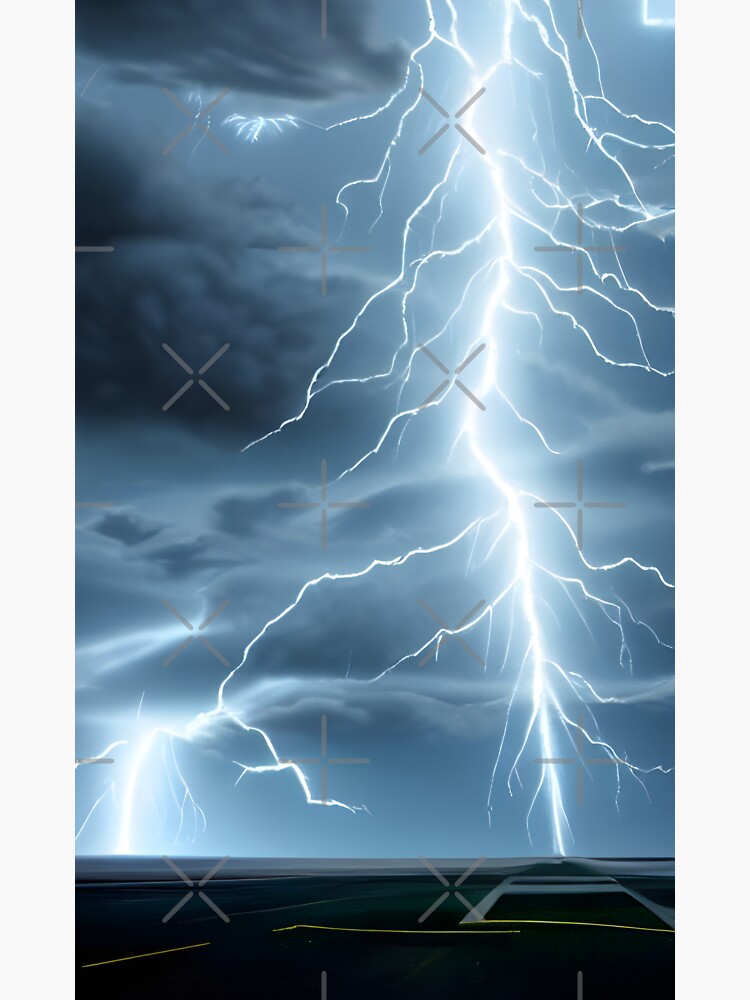 "Silver Lightning Bolt in Thunderstorm 2, Ai Generated Art " Sticker ...