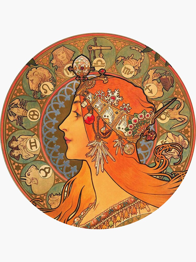 "Zodiac by Alphonse Mucha, Modern art, 20th century" Sticker for Sale ...