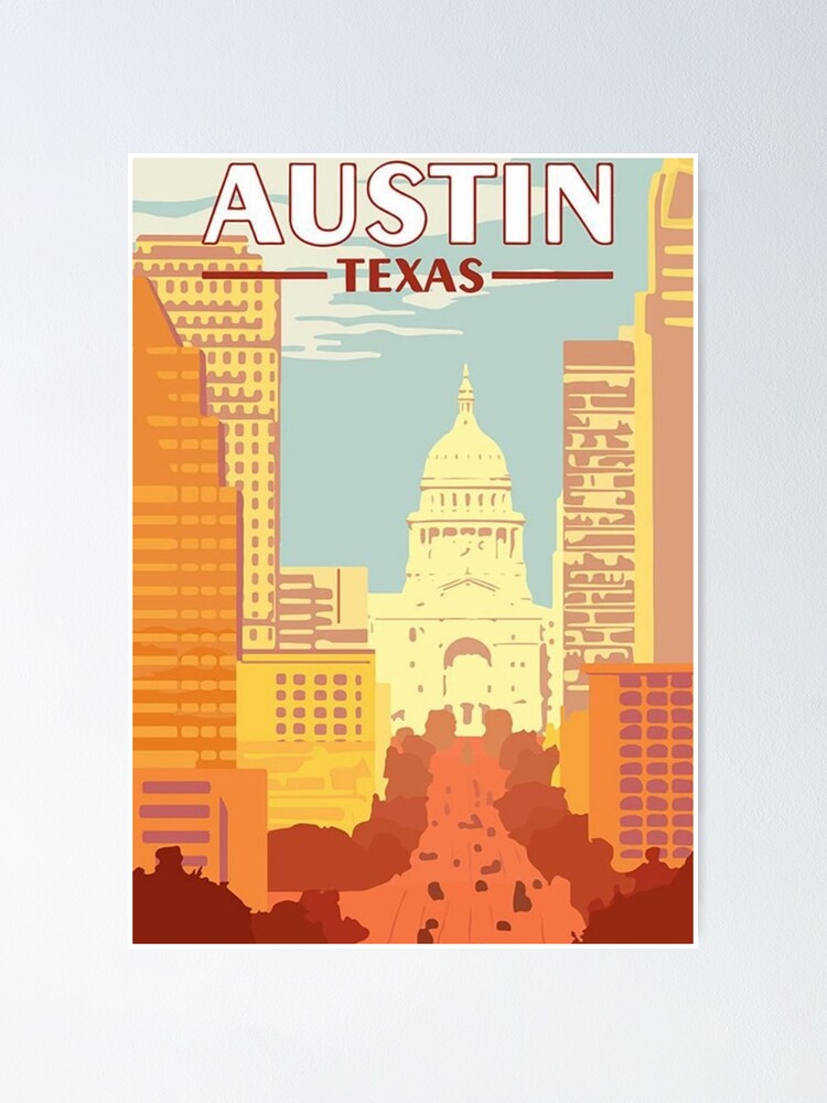 Póster «Cartel del viaje del vintage de Austin Tejas | Old Visit Austin ...