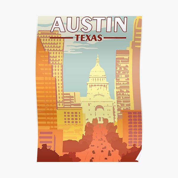 "Austin Texas Vintage Travel Poster | Old Visit Austin Texas Tourism ...