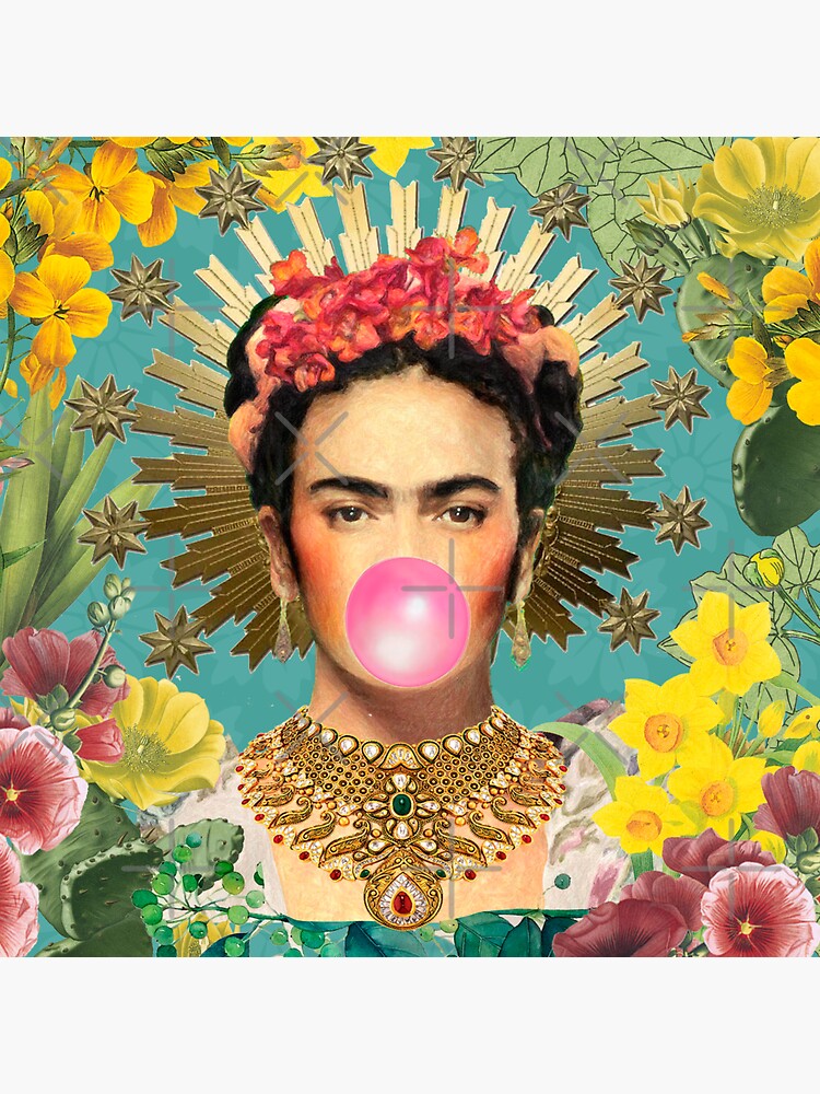 "Frida Kahlo Crown and Bubble gum" Sticker for Sale by Muycote | Redbubble