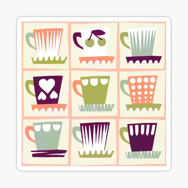 "Retro Coffee & Tea Cups Collection - Minimal graphic collage art ...