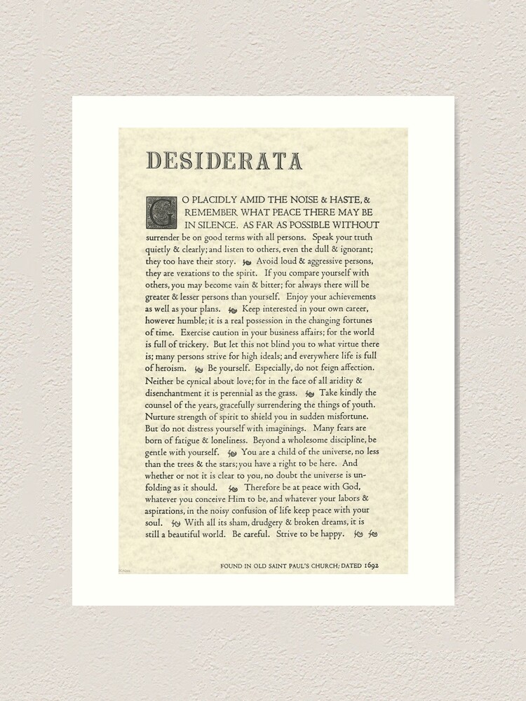 "The Original Desiderata Poster by Max Ehrmann" Art Print for Sale by ...