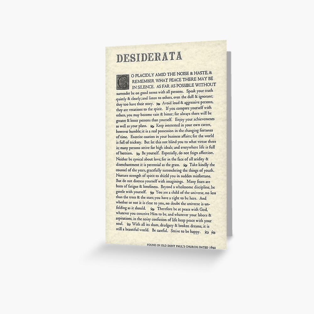 "The Original Desiderata Poster by Max Ehrmann" Greeting Card for Sale ...