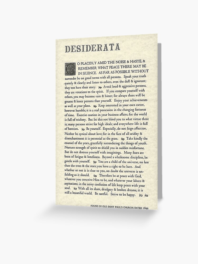 "The Original Desiderata Poster by Max Ehrmann" Greeting Card for Sale ...