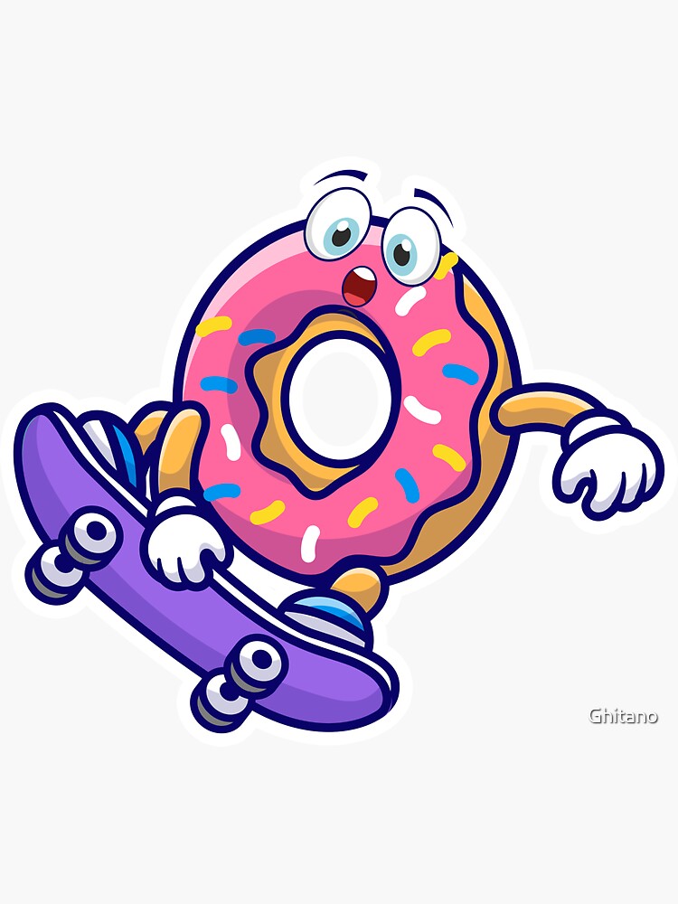 "cute donut playing skateboard" Sticker for Sale by Ghitano | Redbubble