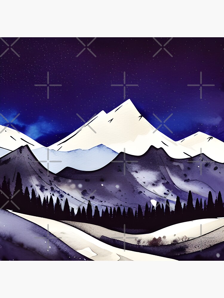 "Snowy Mountain Caps Landscape (Blue Watercolor)" Sticker for Sale by ...