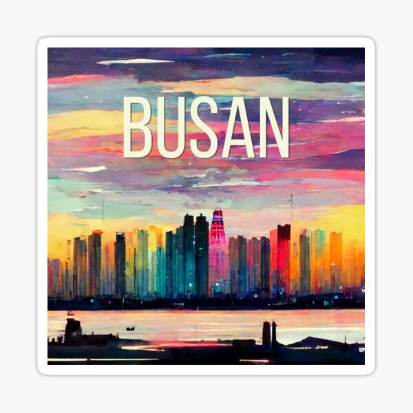 "Busan Skyline Art - Korea " Sticker for Sale by madtoyman | Redbubble