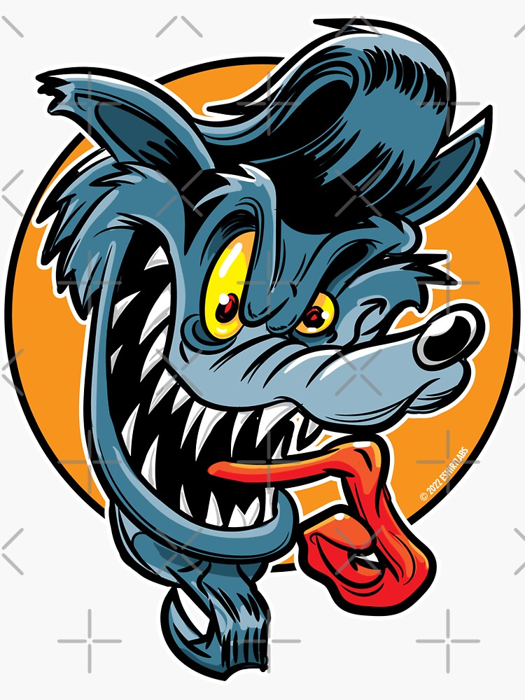 "Vintage Cartoon RockABilly Greaser Wolf with Pompodour" Sticker for ...