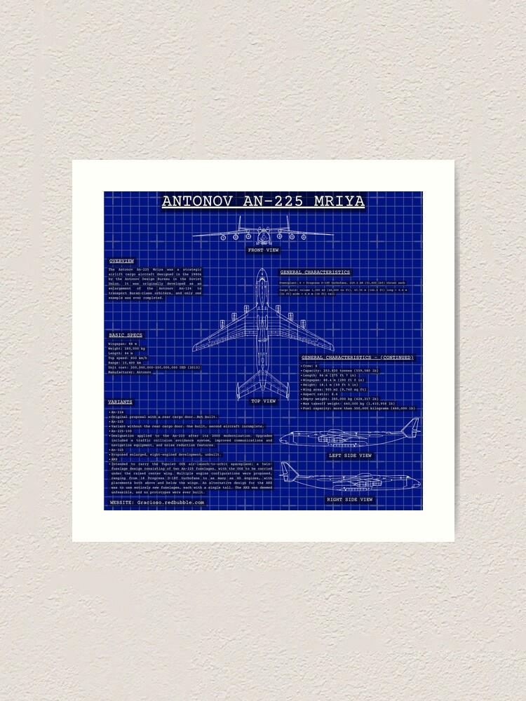 "ANTONOV AN 225 MRIYA BLUEPRINT. For a Man-cave, Hangar, Office or ...