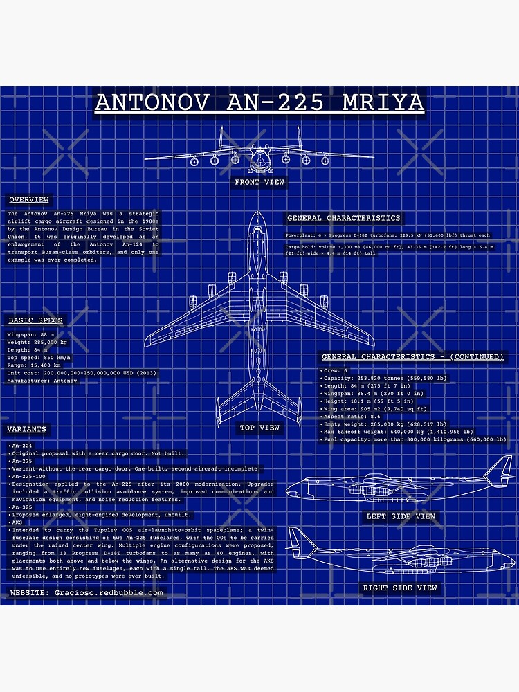 "ANTONOV AN 225 MRIYA BLUEPRINT. For a Man-cave, Hangar, Office or ...