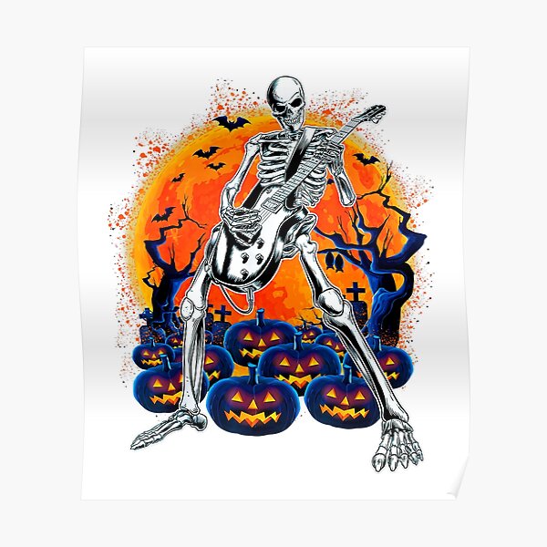 "Happy skeleton guitar spooky Halloween rock band concert" Poster for ...