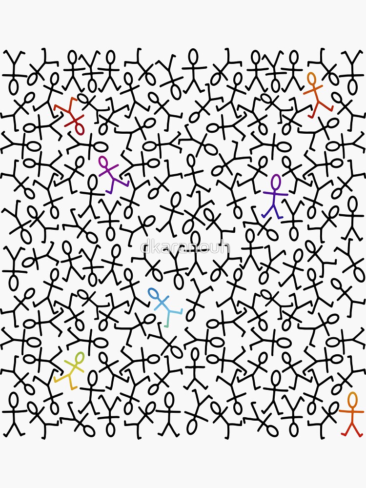 "stick figures in black and white with color pop" Sticker for Sale by ...