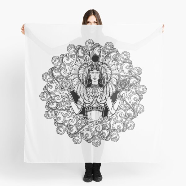 "Zodiac sign Libra. Egyptian goddess Isis balancing in hands black and ...