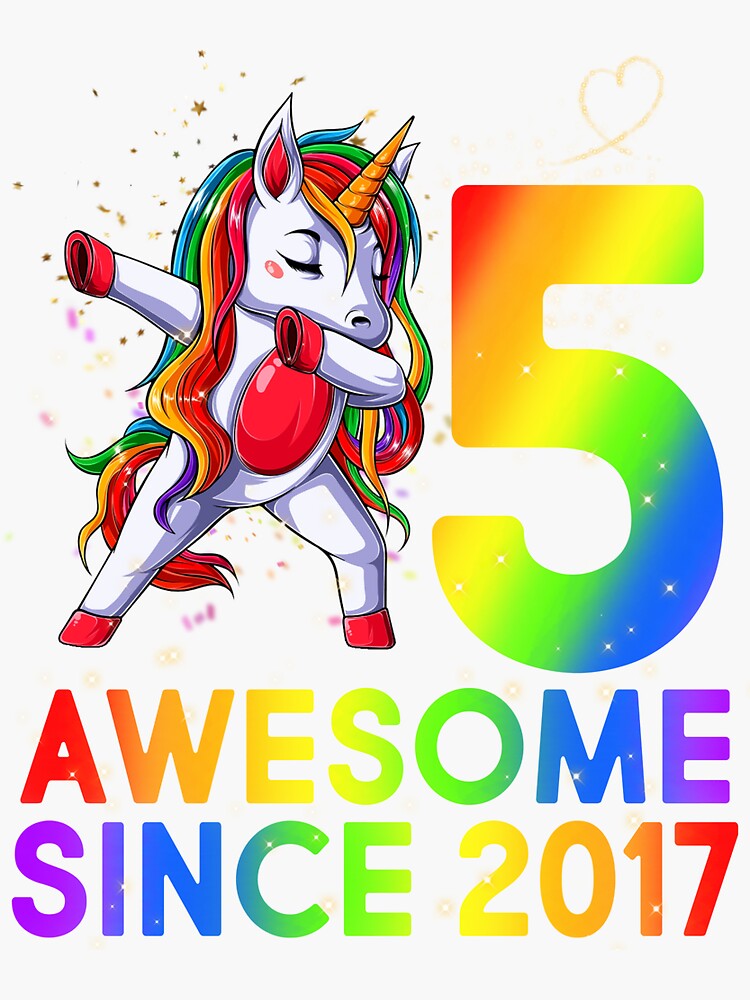 "5 Year Old Gifts Girls Teens Dabbing Unicorn 5th Birthday " Sticker ...