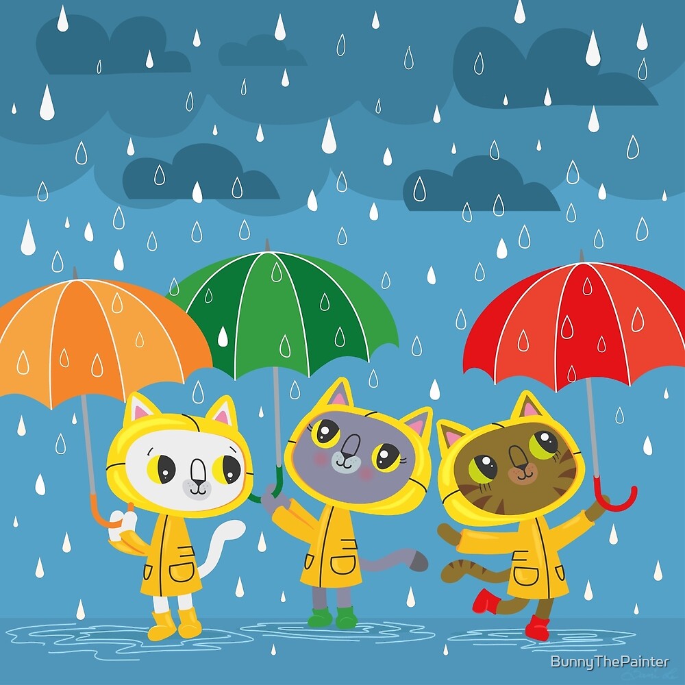 "Rainy Day Kitty Cats" by BunnyThePainter | Redbubble
