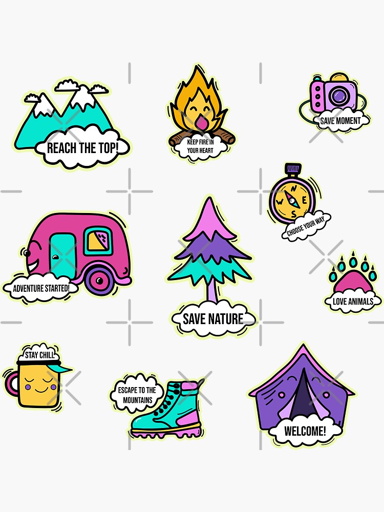 "set 10 stickers Camping" Sticker for Sale by Kety7Po | Redbubble