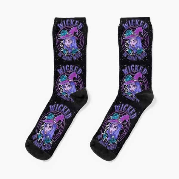 "Wicked In Many Ways Purple and Blue Witch" Socks for Sale by madtoyman ...