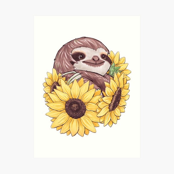 "Sunflower Sloth" Art Print for Sale by KarenEHaley | Redbubble